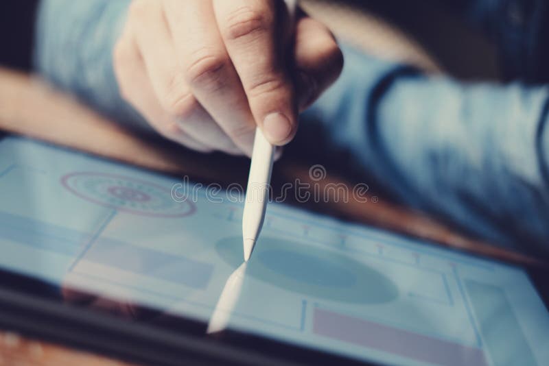 Closeup View Businessmen Using Digital Pen for Pointing Device Screen ...