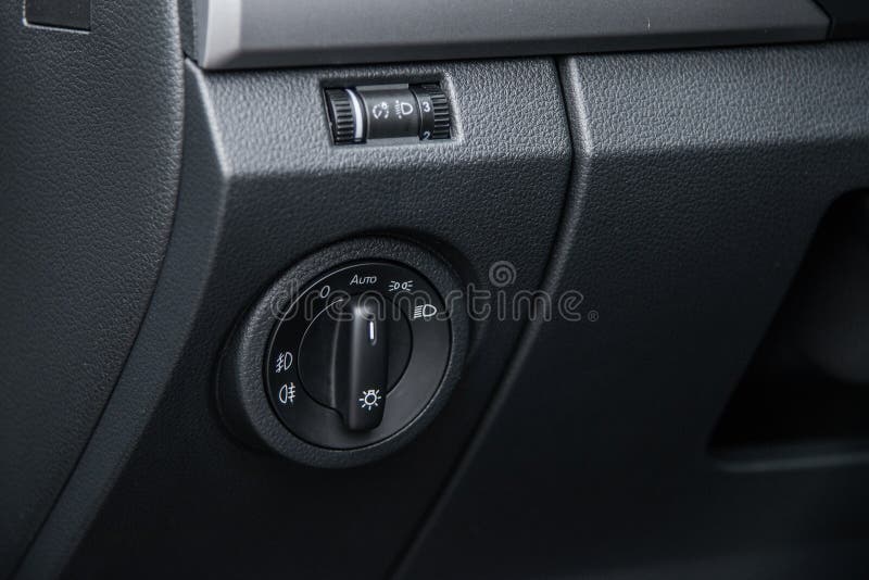 Closeup View on Car Light Control Panel. Stock Photo - Image of font ...