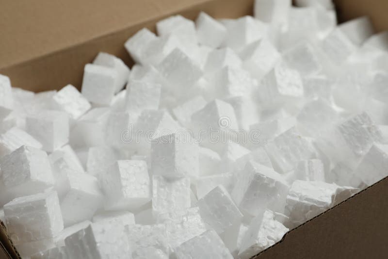 Closeup View of Cardboard Box with Styrofoam Cubes Stock Image - Image ...