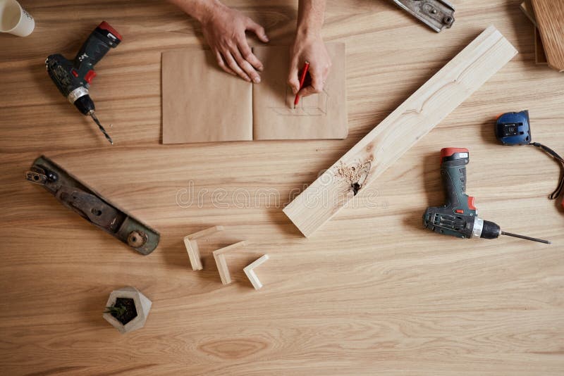 Carpenter Using Ruler To Draw Line Marking Stock Photos - Free ...