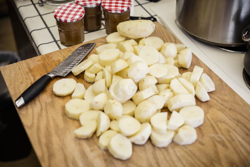 Closeup of View of Chopped Potatoes in the Kitchen Stock Photo - Image ...