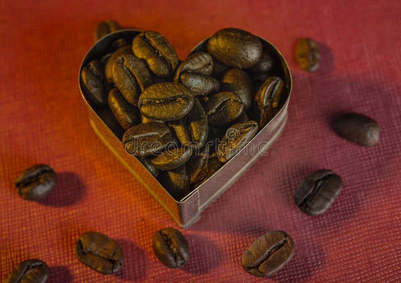 Closeup View of Coffee Beans Inside a Heart Shape - Romantic Theme ...