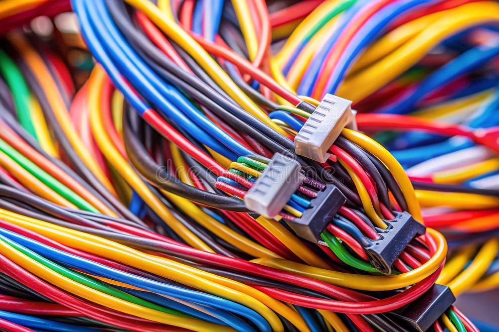 Closeup View of a Complex Computer Wire Harness and Connector Exploring ...
