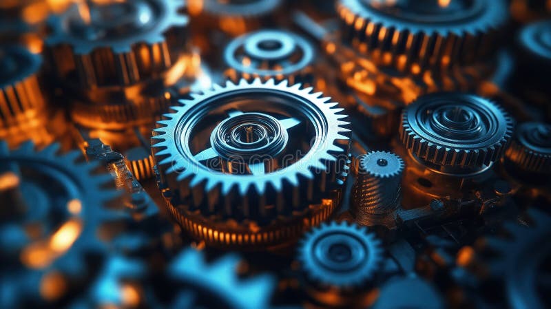 Closeup View of Complex Interlocking Gears in Mechanism. Interconnected ...