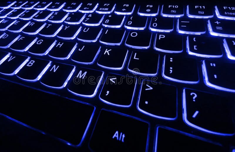 Closeup View of Computer Keyboard Buttons. Computer Keypad Glowing in ...