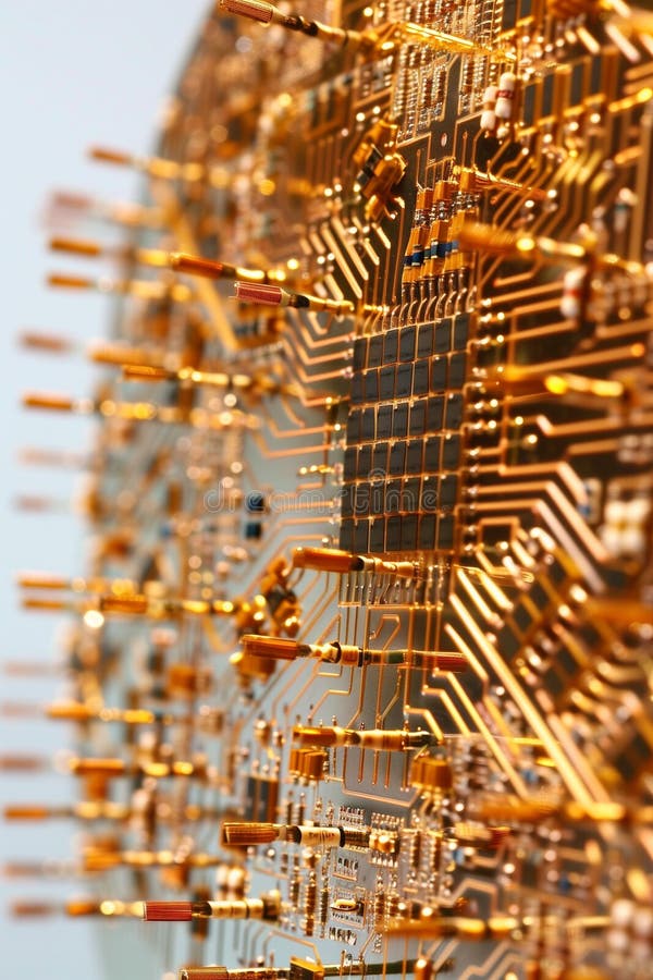Closeup View of Computer Processor Chip with Detailed Gold Pins and ...
