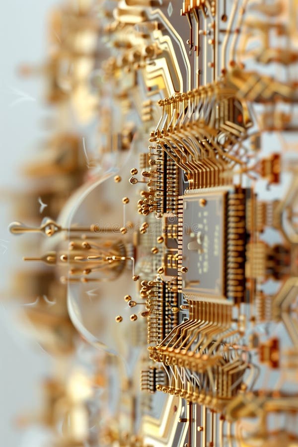 Closeup View of Computer Processor Chip with Detailed Gold Pins and ...