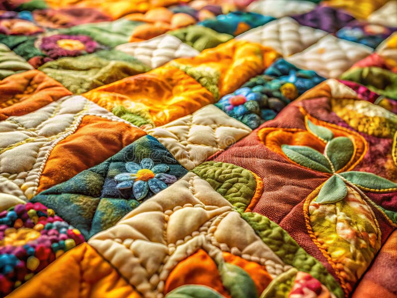Closeup View of a Cozy Patchwork Quilt Detailed Texture and Woven ...