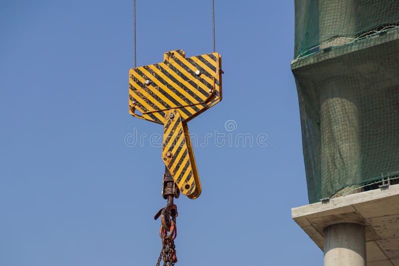 Closeup View of Crane Hook Against Blue Sky Stock Image - Image of work ...