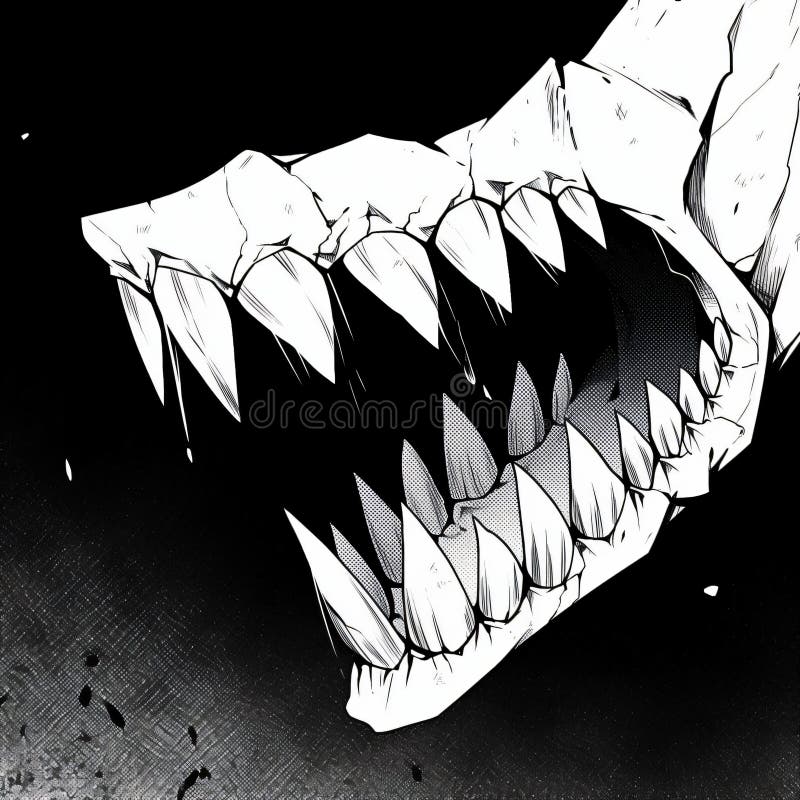 Creatures Open Mouth Reveals Sharp Jagged Teeth Arranged Powerful Bite ...