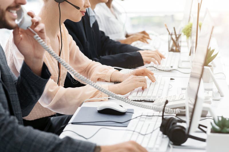 Closeup View of Customer Support Operators Working at Call Centre, Copy ...