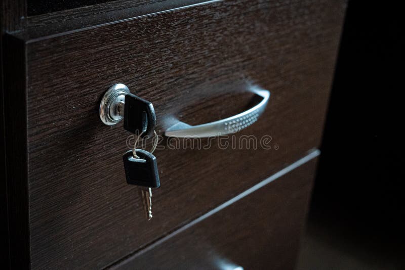 Closeup View of Dark Brown Locker Stock Image - Image of keyhole, door ...