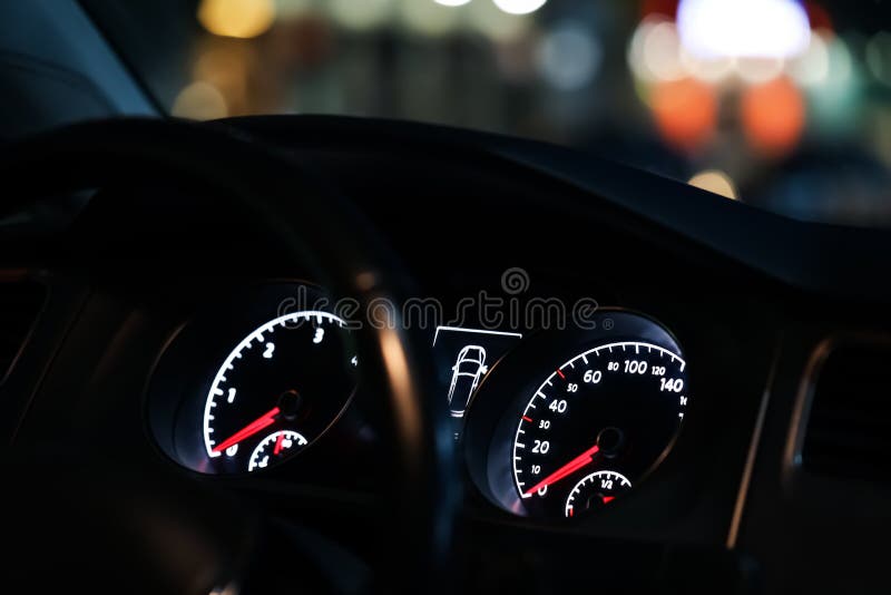 Closeup View of Dashboard with Speedometer and Tachometer in Car Stock ...
