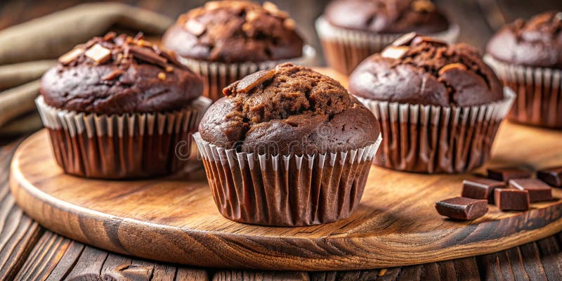 Closeup View of Delicious Chocolate Muffins on Table Alluring Chocolate ...