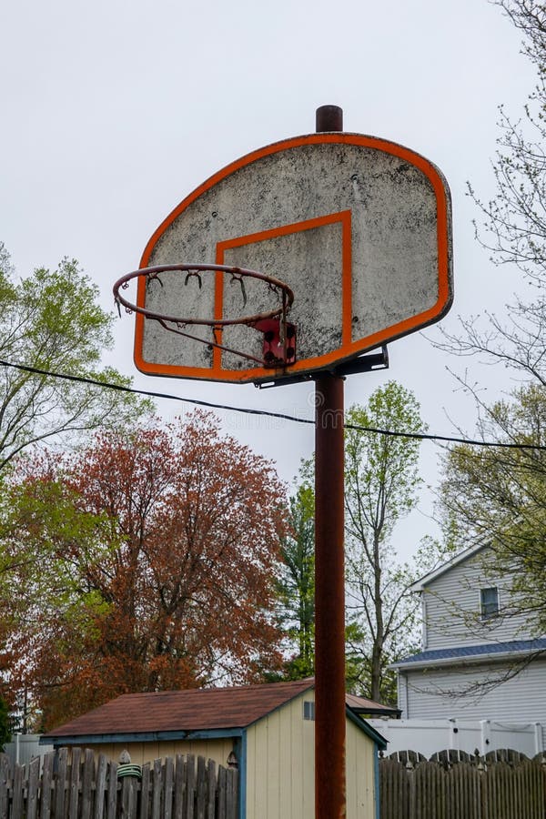 Closeup View of a Dirty Basketball Backboard on a Pole with No Net ...