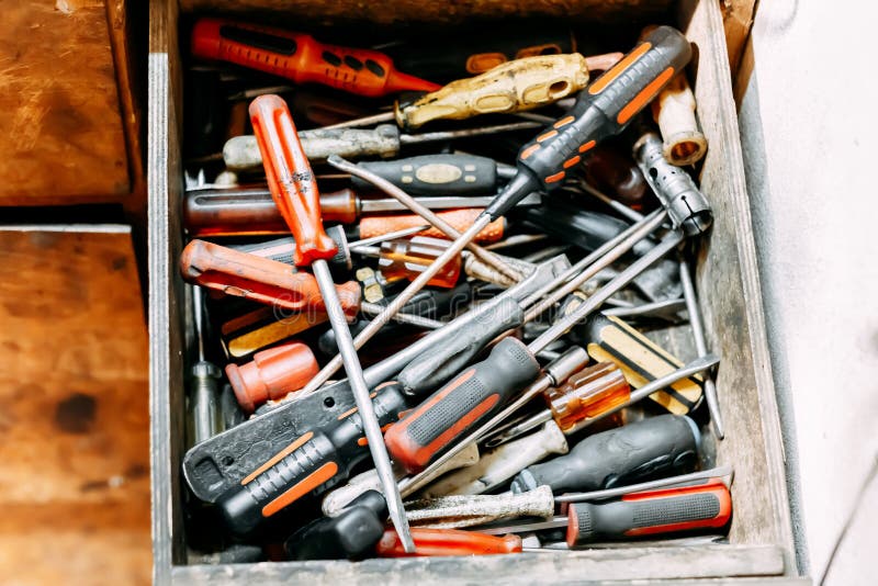Old Used Screwdriver Set in Box Stock Image - Image of abstract ...
