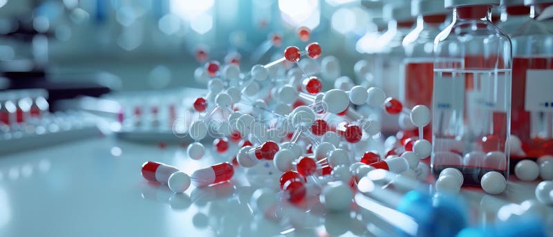 Closeup View of Drug Development Process Detailed Molecular Models ...