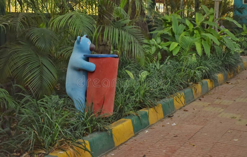 A Closeup View of a Dustbin Designed Like Bear Installed in a City Park ...