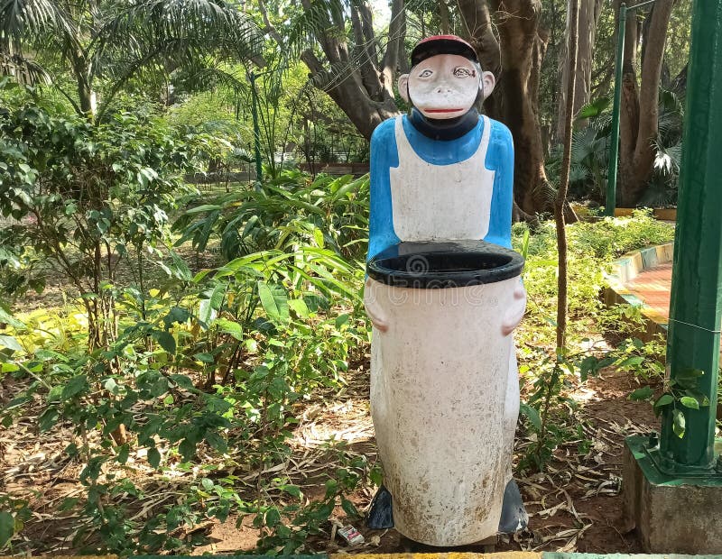 A Closeup View of a Dustbin Designed Like Monkey Installed in a City ...