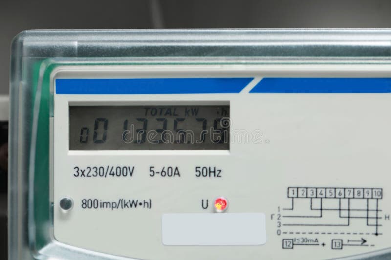 Closeup View of Electric Meter. Measuring Device Stock Photo - Image of ...