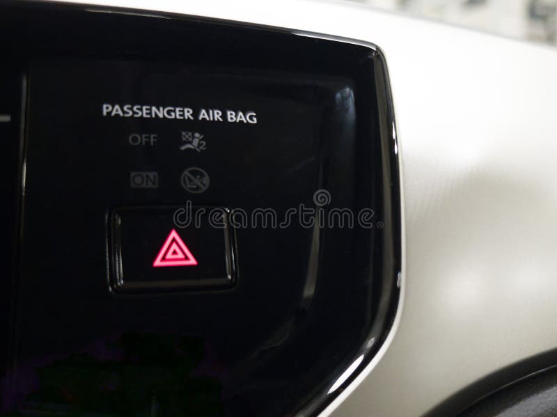Closeup View the Emergency Stop Button in the Car. Triangle Emergency ...