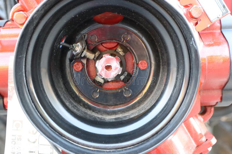A Closeup View of an Engine Component Featuring Striking Red Detailing ...