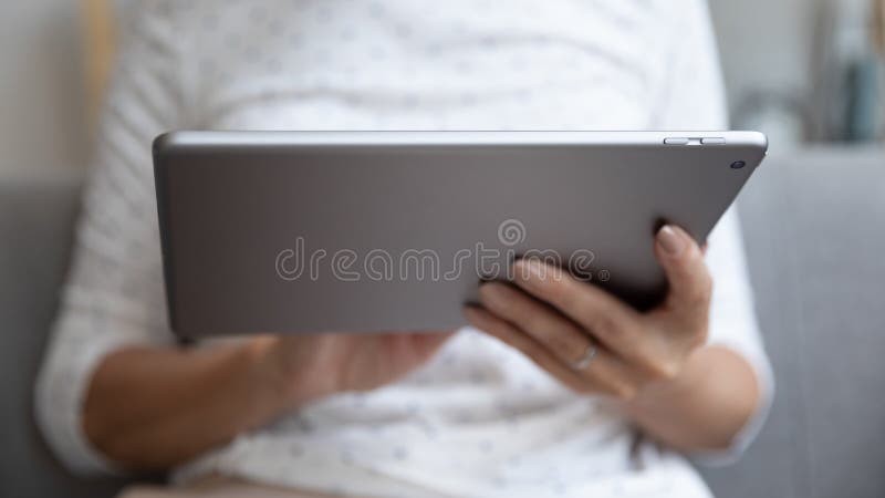 Closeup View Female Hands Holding Digital Electronic Device Tablet ...