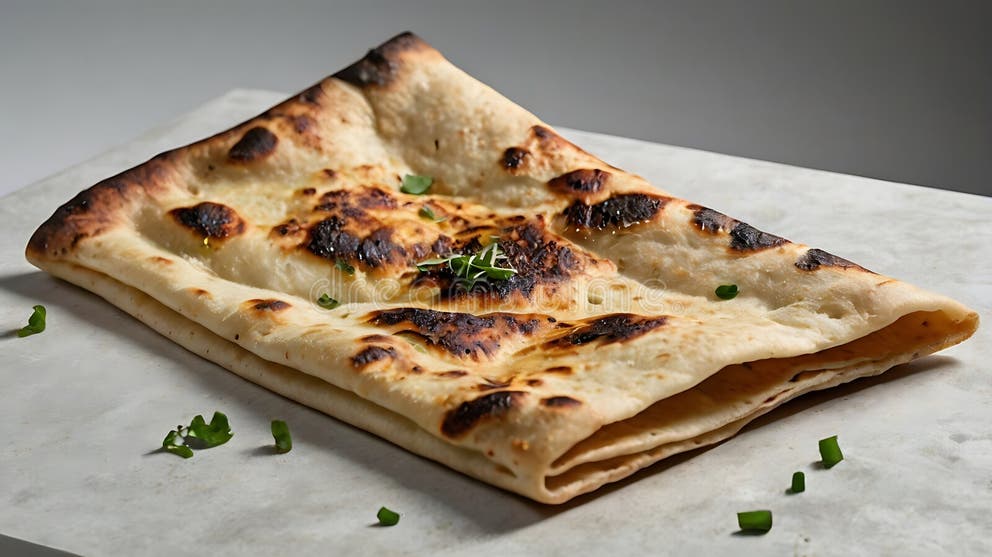 Closeup View of a Folded Flatbread with Charred Spots on a Light ...