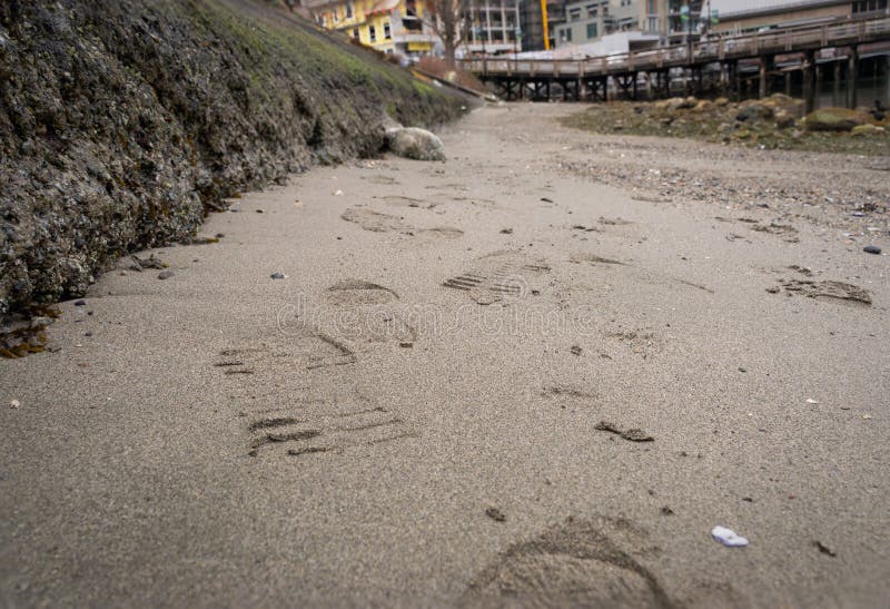 Closeup View of Footprints on a Sand Stock Illustration - Illustration ...