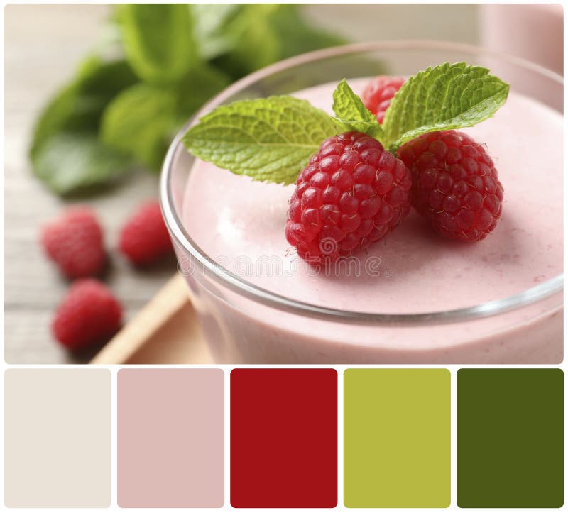 Closeup View of Glass with Delicious Raspberry Mousse and Color Palette ...