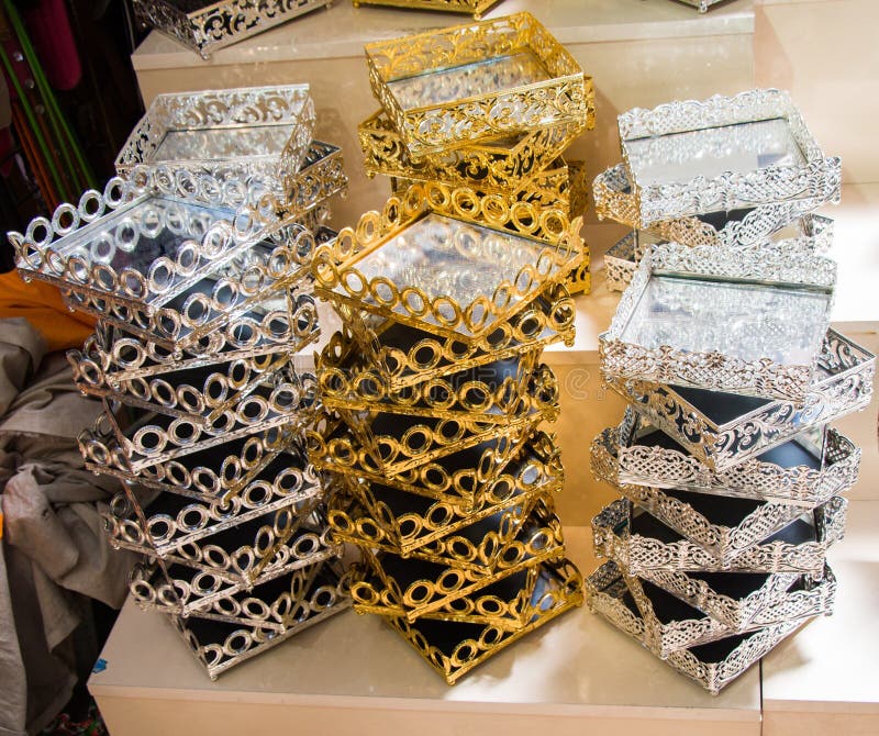 Closeup View of the Golden and Silver Objects with a Unique Design and ...