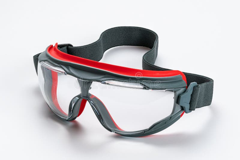 Closeup View of Gray and Red Frame with Clear Polycarbonate Lens ...