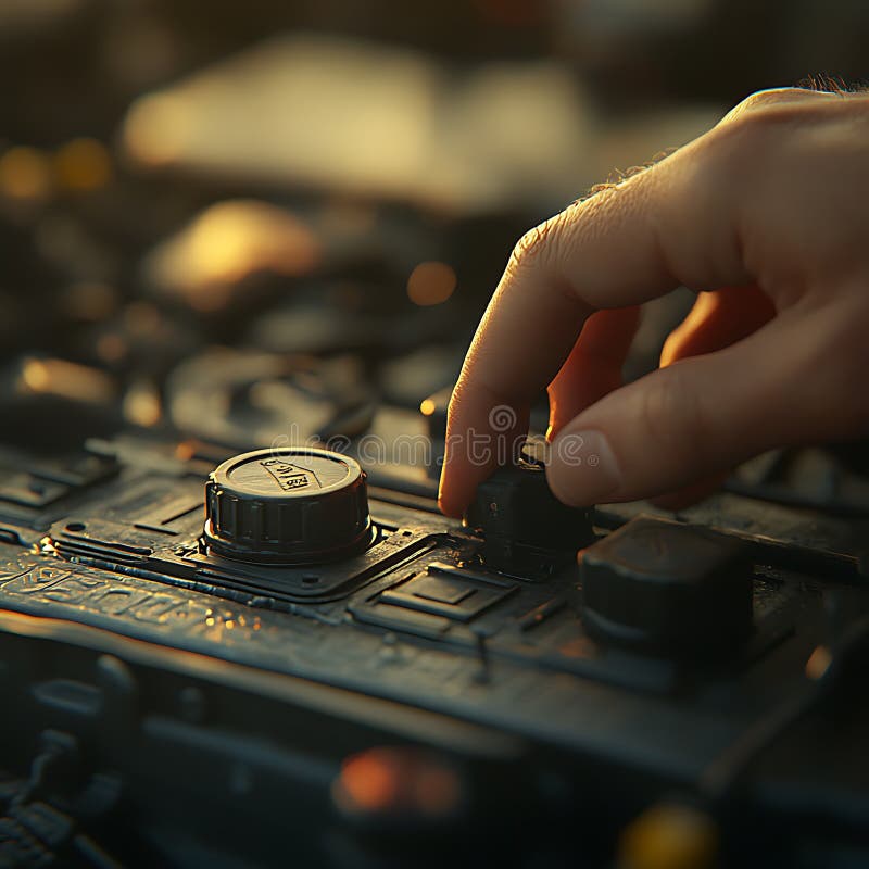 Closeup View of Hand Adjusting Control Knob on Machine, Showcasing ...