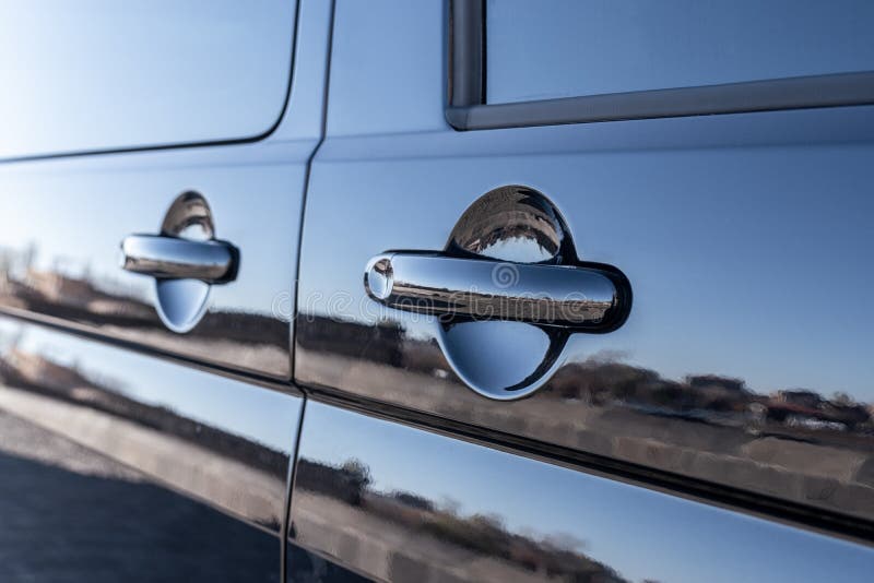 Closeup View of Handle Blue Car Door. Stock Image - Image of horizontal ...