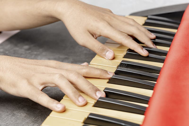 Closeup View of Human Hand Playing Electronic Piano Keyboard Stock ...