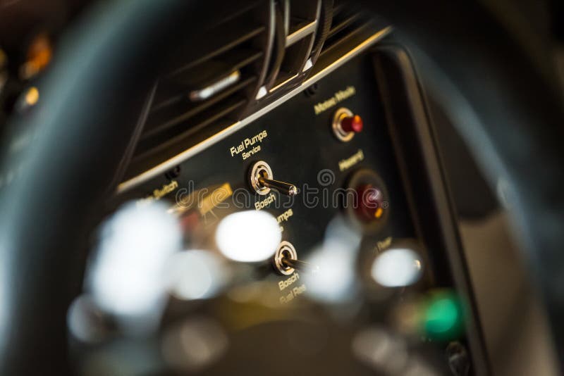 Closeup View of Inside of a Supercar. Steering Wheel Controls Stock ...