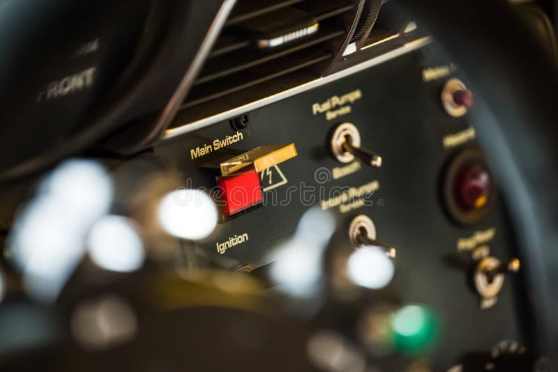 Closeup View of Inside of a Supercar. Steering Wheel Controls Stock ...