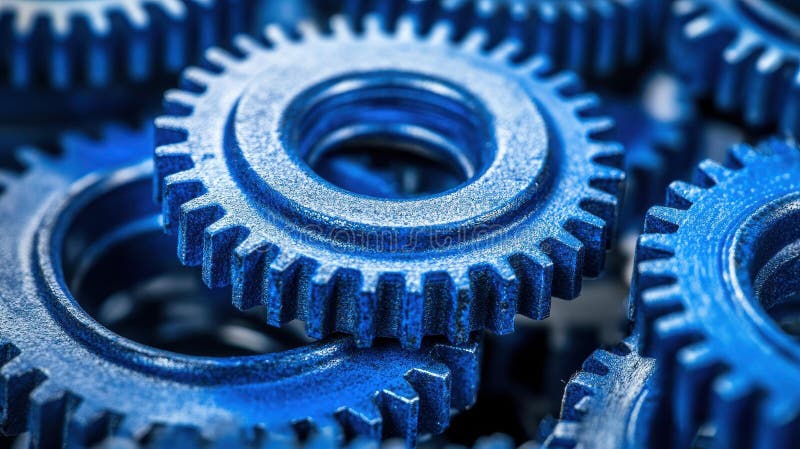 A Closeup View of Intertwined Blue Metal Gears, Symbolizing Teamwork ...