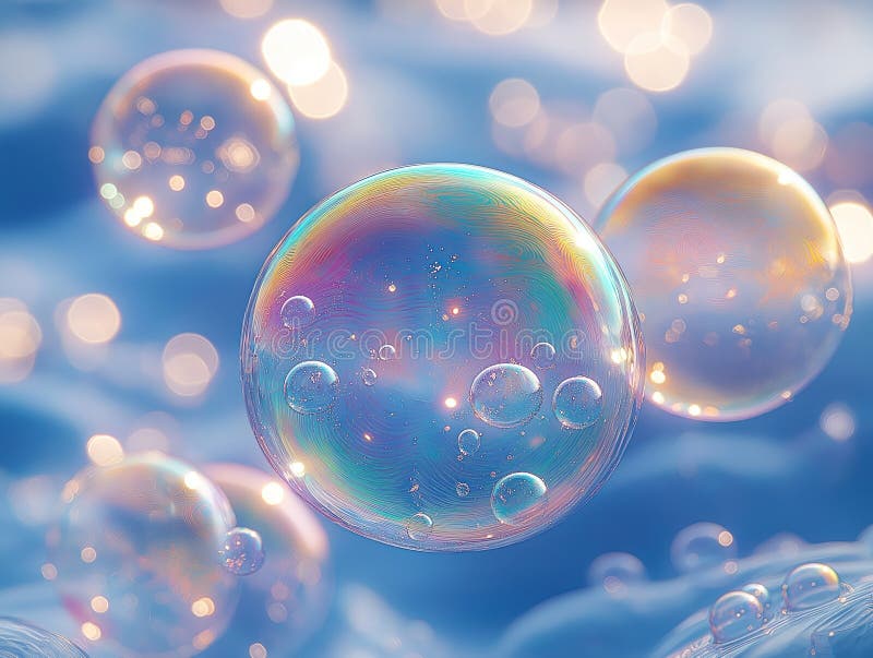 Closeup View of Iridescent Soap Bubbles. Light Refraction Creates ...