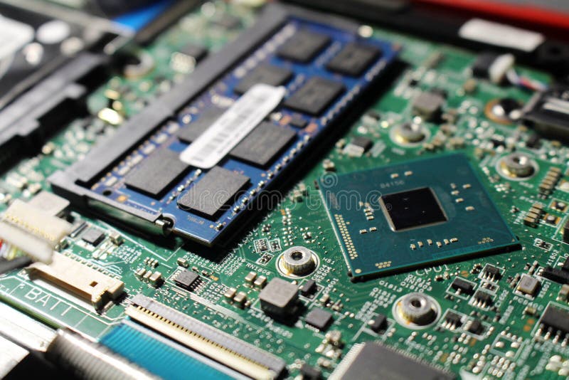 Closeup View at Laptop Motherboard and Components Stock Photo - Image ...