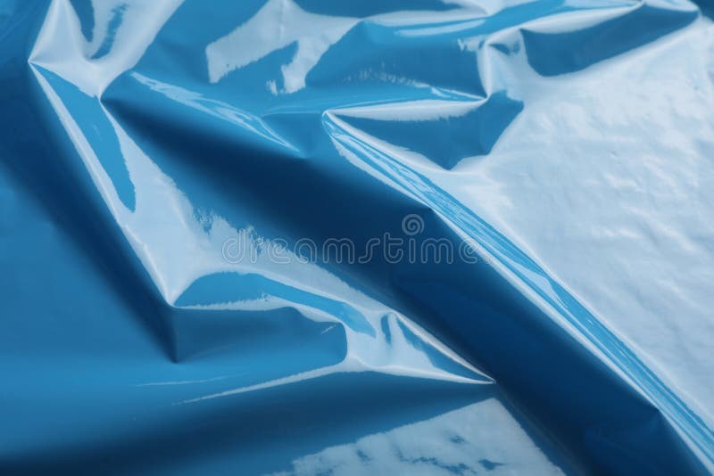 Closeup View of Light Blue Plastic Stretch Wrap Film As Background ...