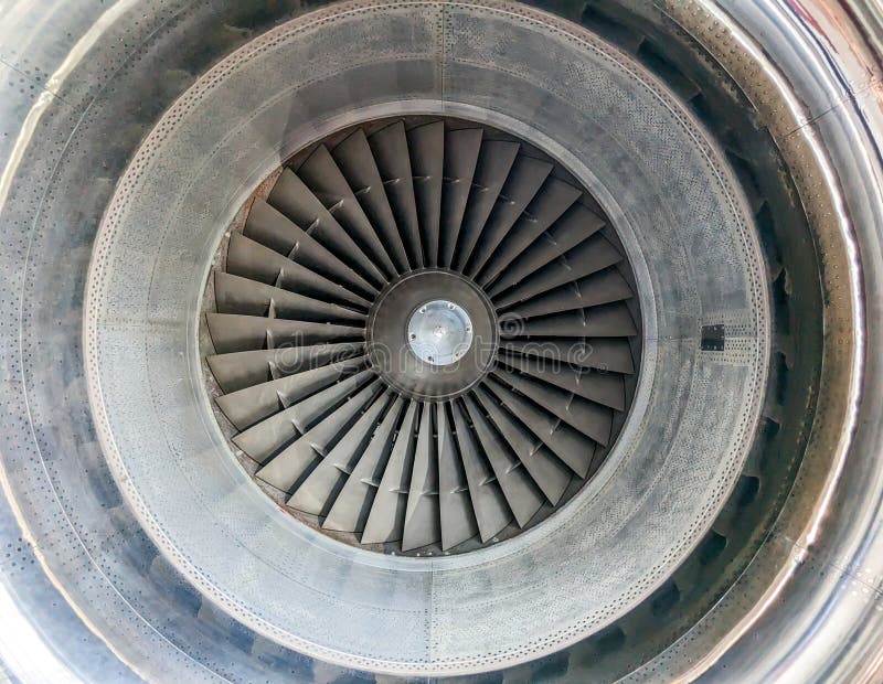Closeup View Looking Inside a Big Jet Engine FromÂ a Modern Airplane ...