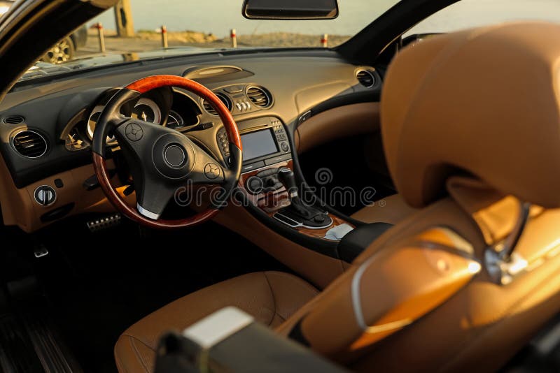 Closeup View of Luxury Convertible Car Interior Stock Photo - Image of ...