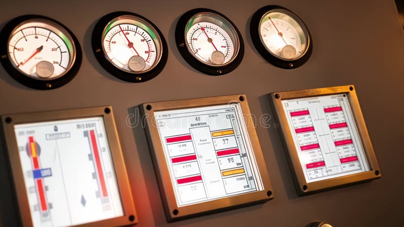 A Closeup View of a Machine Dashboard with Illuminated Indicators and ...