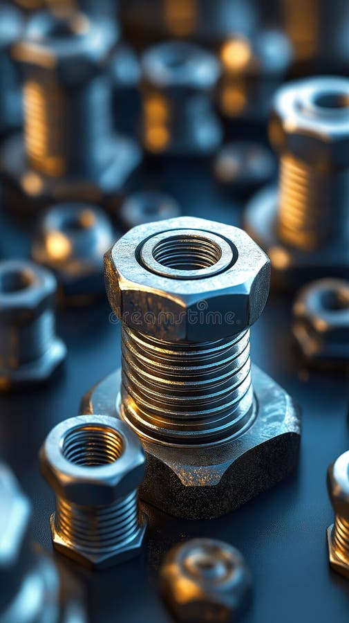 Closeup View of Magnified Hexagonal Bolts, Nuts. Technical Industrial ...
