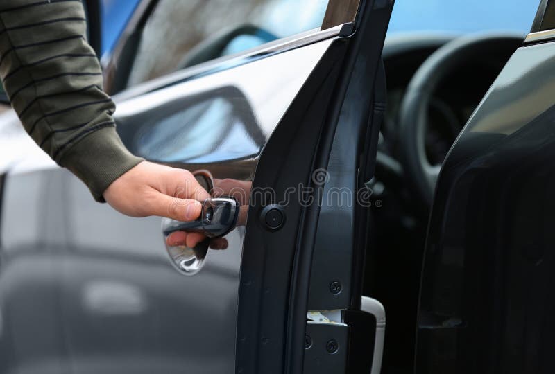 Closeup View of Man Opening Car Stock Photo - Image of person, hand ...