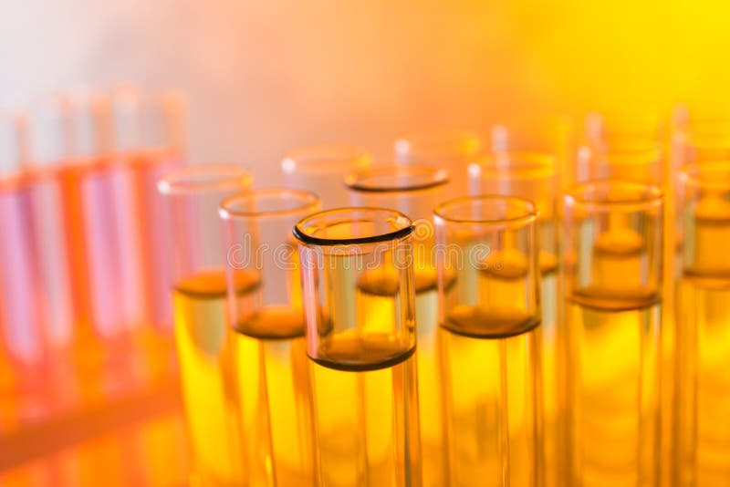 Closeup View of Many Test Tubes with Liquid, Color Effect Stock Image ...