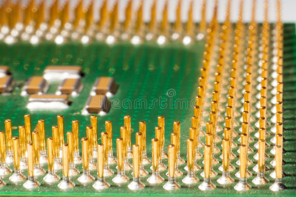 Closeup View Microprocessor Pins Stock Image - Image of gold, device ...