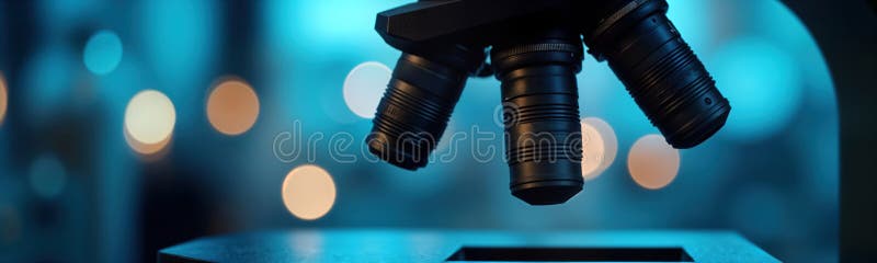 Closeup View of Microscope Lens. Sharp Focus on Multiple Microscope ...