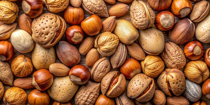 Closeup View of Mixture of Different Types of Tree Nuts in the Shells ...
